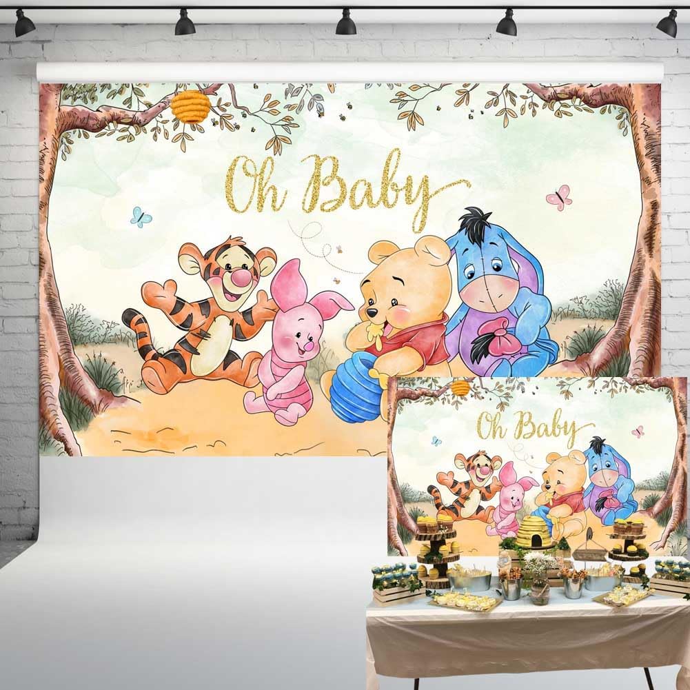 Amazon.com : Oh Baby Pooh Backdrop Vintage Pooh Bear Baby Shower ...