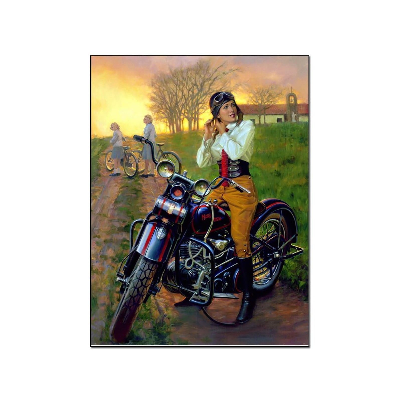 Motorcycle Girl Vintage Art Vintage Motorcycle Woman Hi Res Stock