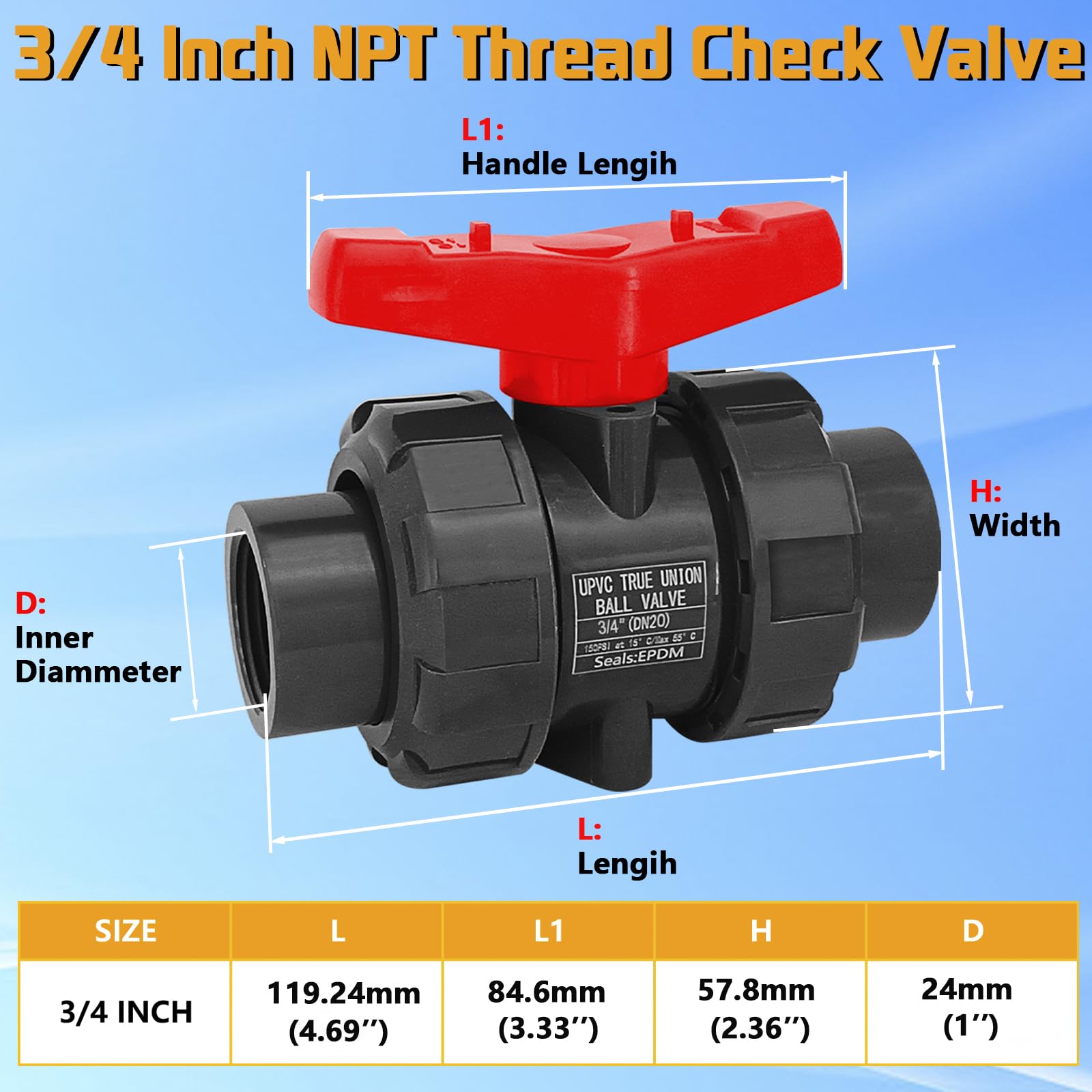 Snapklik.com : 3/4" NPT UPVC True Union Ball Valve, DN25 Threaded PVC ...