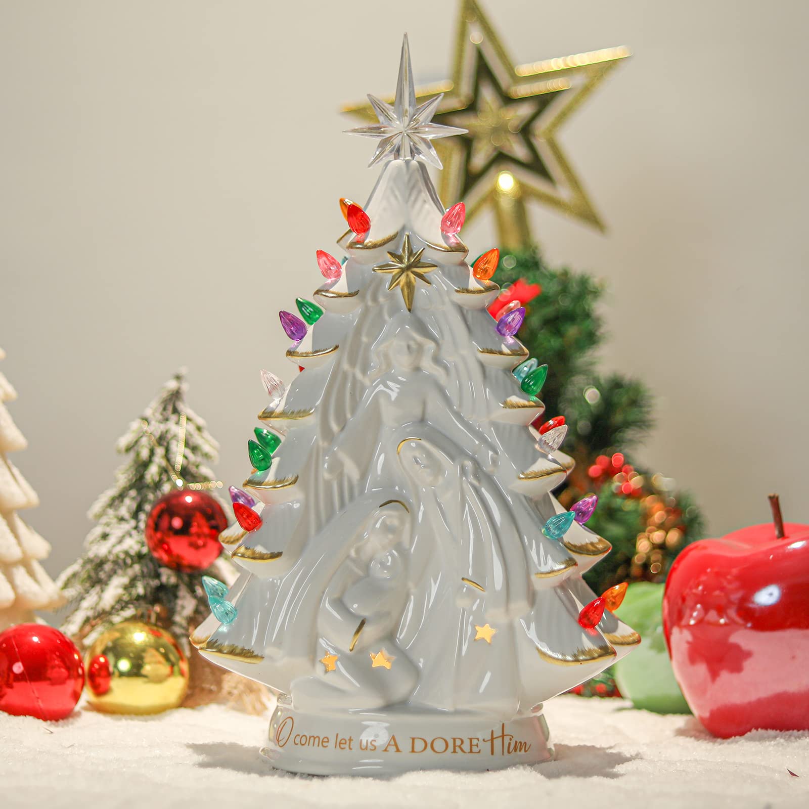 Snapklik.com : Ceramic Christmas Tree Nativity 14 Inch Tabletop ...