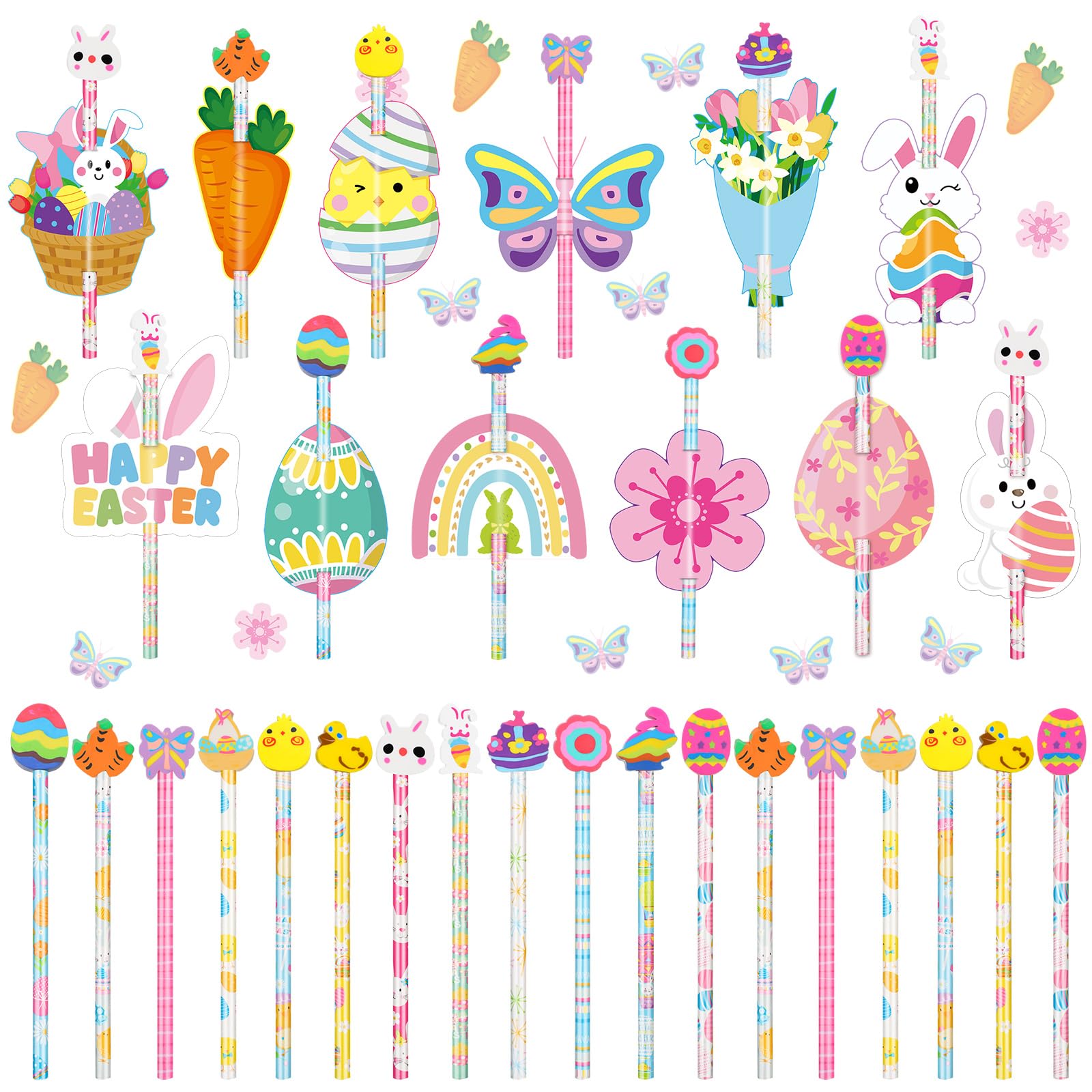 Amazon.com : Sayglossy 180 Pcs Easter Pencils Eraser Cards Set ...