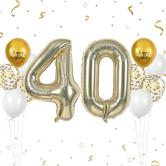 Amazon.com: 40 Inch Light Gold Number 40 Balloon, 40th Birthday ...