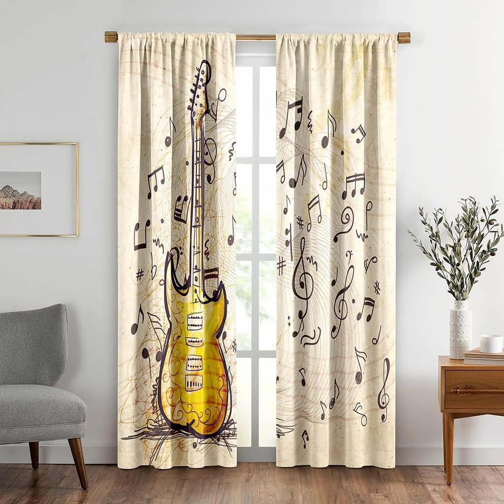 Amazon.com: YaxbroBX Music Curtains, Guitar with Musical Notes Rhythm ...