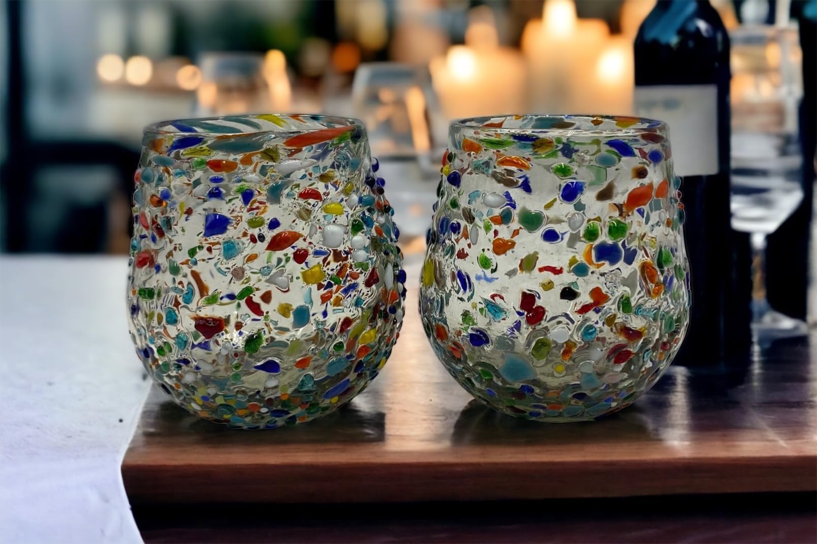 Amazon.com | Set of 2 Handblown Pebbled Texured Wine Glass,100% Made in ...