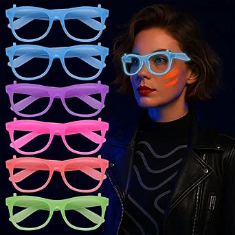 Amazon.com: 6 Pack Glow in The Dark Neon Glasses – UV Blacklight ...