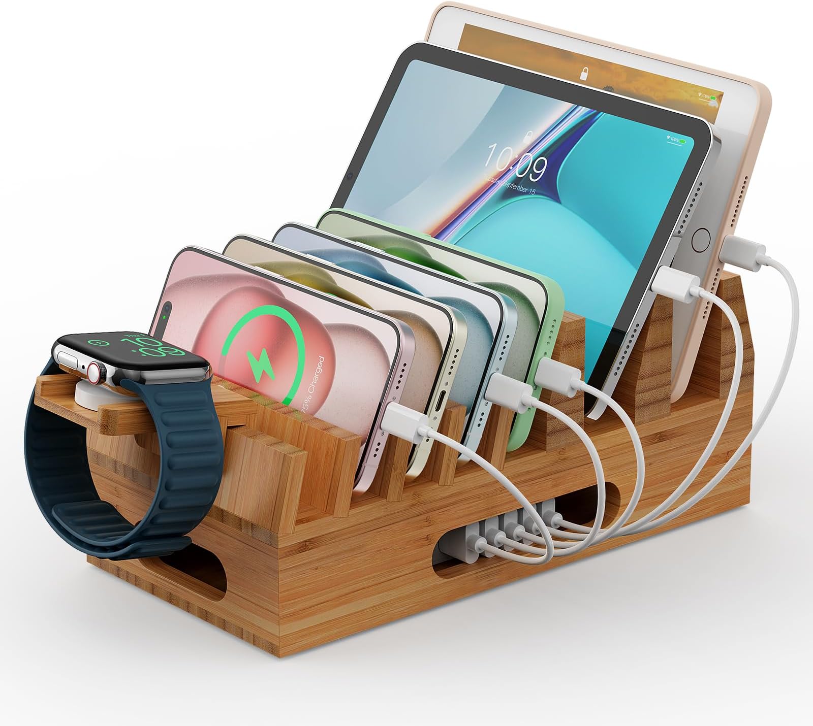 Amazon.com: Pezin & Hulin Bamboo Charging Station Organizer for ...