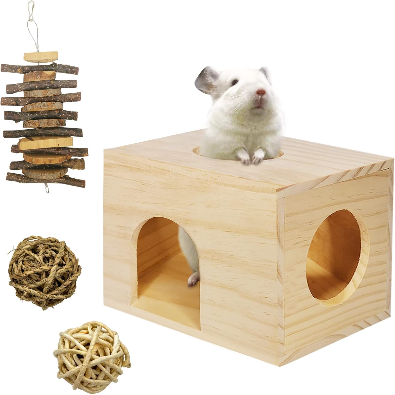 Amazon.com: Pet Chinchilla Hut Hideout Natural Wooden Small Animal ...