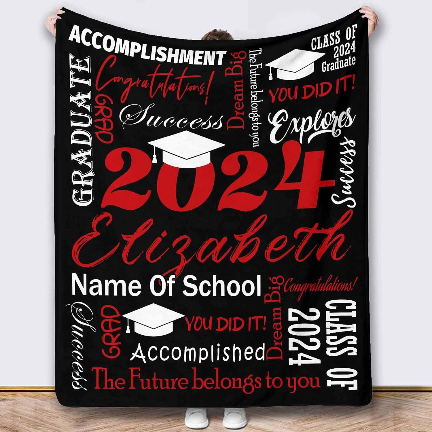 Amazon.com: YFgohighhh Personalized Graduatuon Blanket Red Throw ...