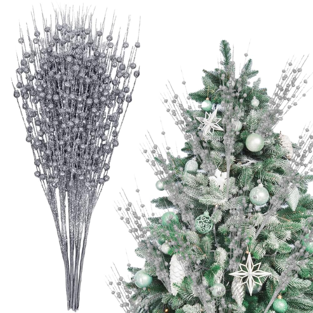 Christmas Artificial Glitter Berry Stem Decorations,Bead Sticks Xmas ...