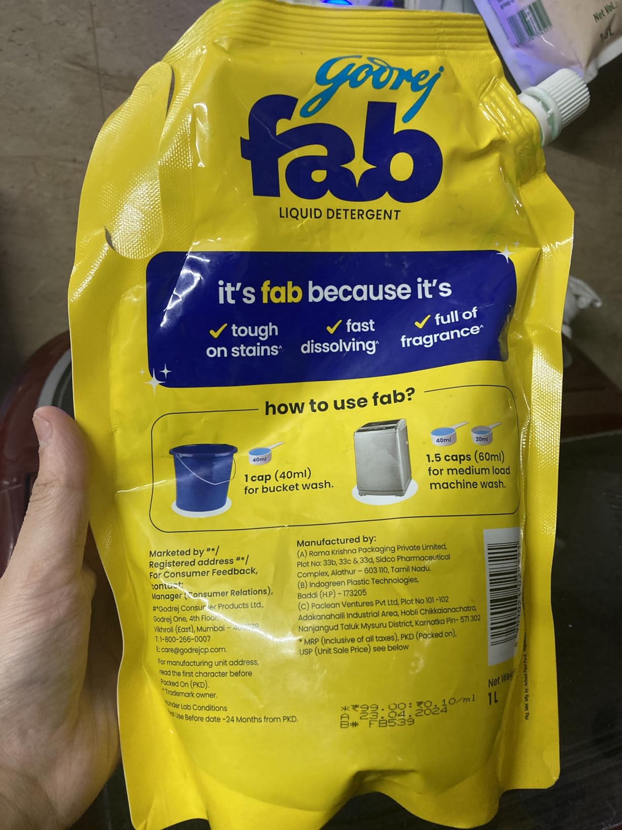 Buy Godrej Fab Liquid Detergent Refill Pouch for Machine & Hand Wash ...