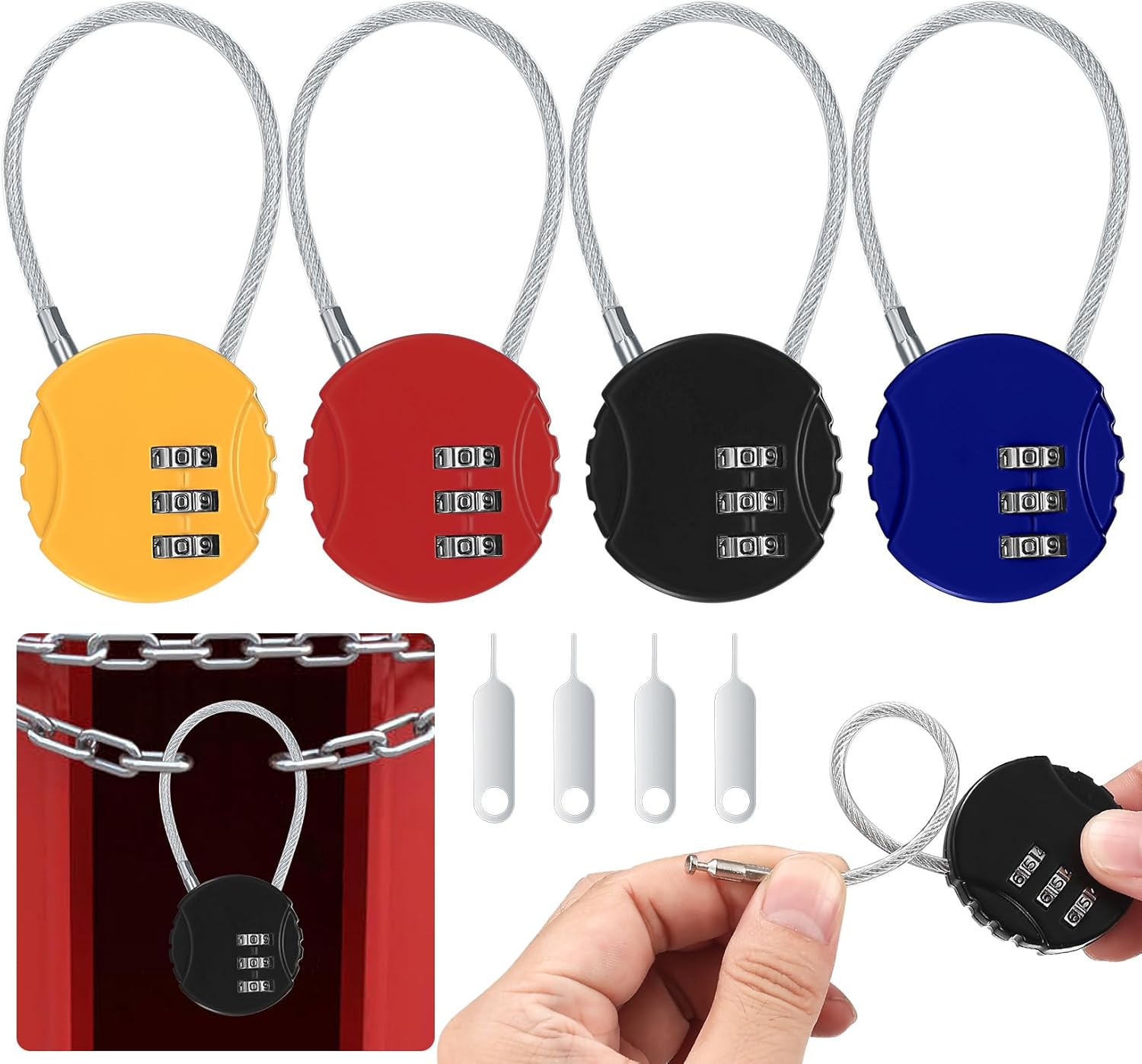 ALAHUGYEF 3-Digit Combination Lock, Zinc Alloy, Black/Blue/Red/Yellow ...