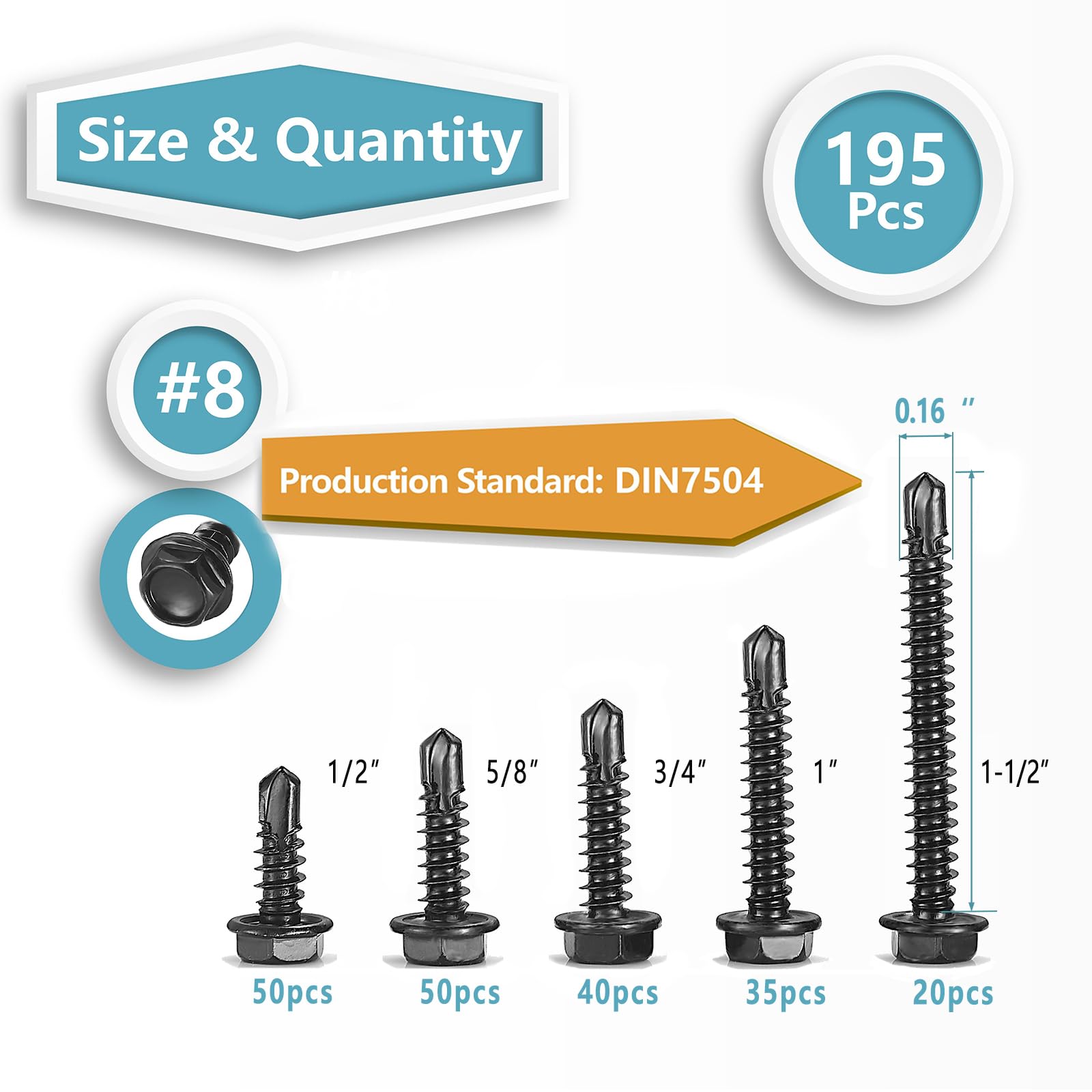 Snapklik.com : Kadrick 195Pcs #8 1/2to1-1/2 Black Self Tapping/Drilling ...