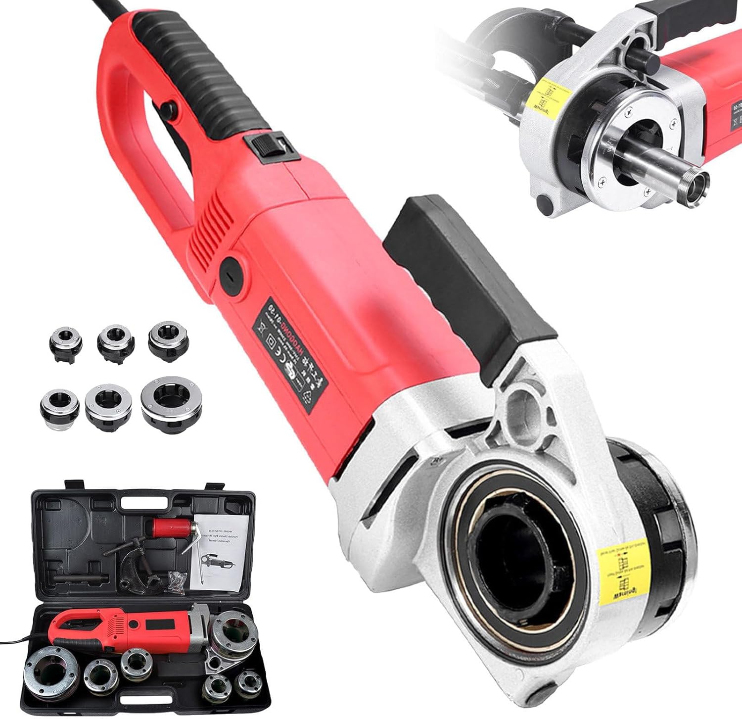 UPIKIT Electric Pipe Threader - 6 Pcs Dies (1/2" To 2") + Carrying Case, 2300W Portable Plumbing ...