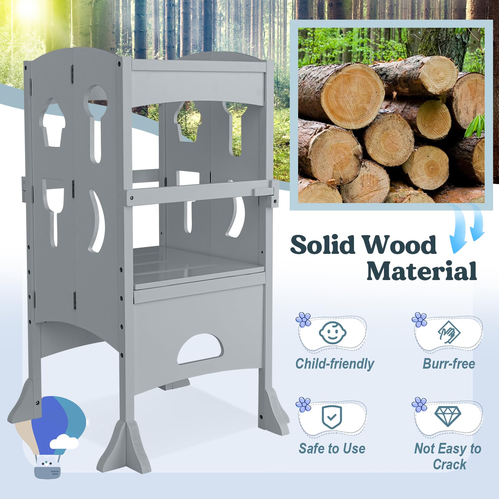 Snapklik.com : Toddler Tower, Foldable Kids Kitchen Step Stool w/Safety ...