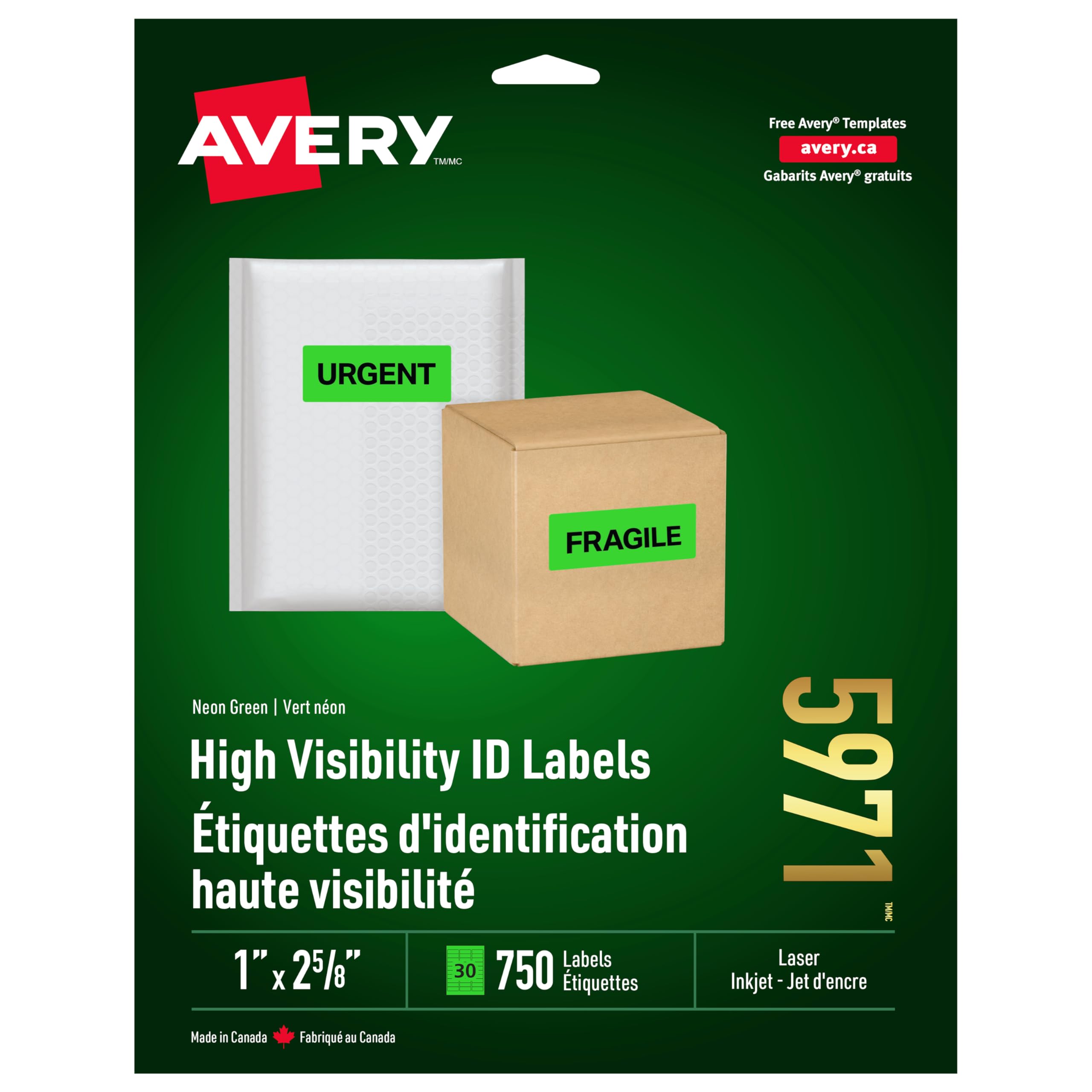 Avery Fluorescent Neon Labels, 1" x 2-5/8", Fluorescent Green, 750 ...