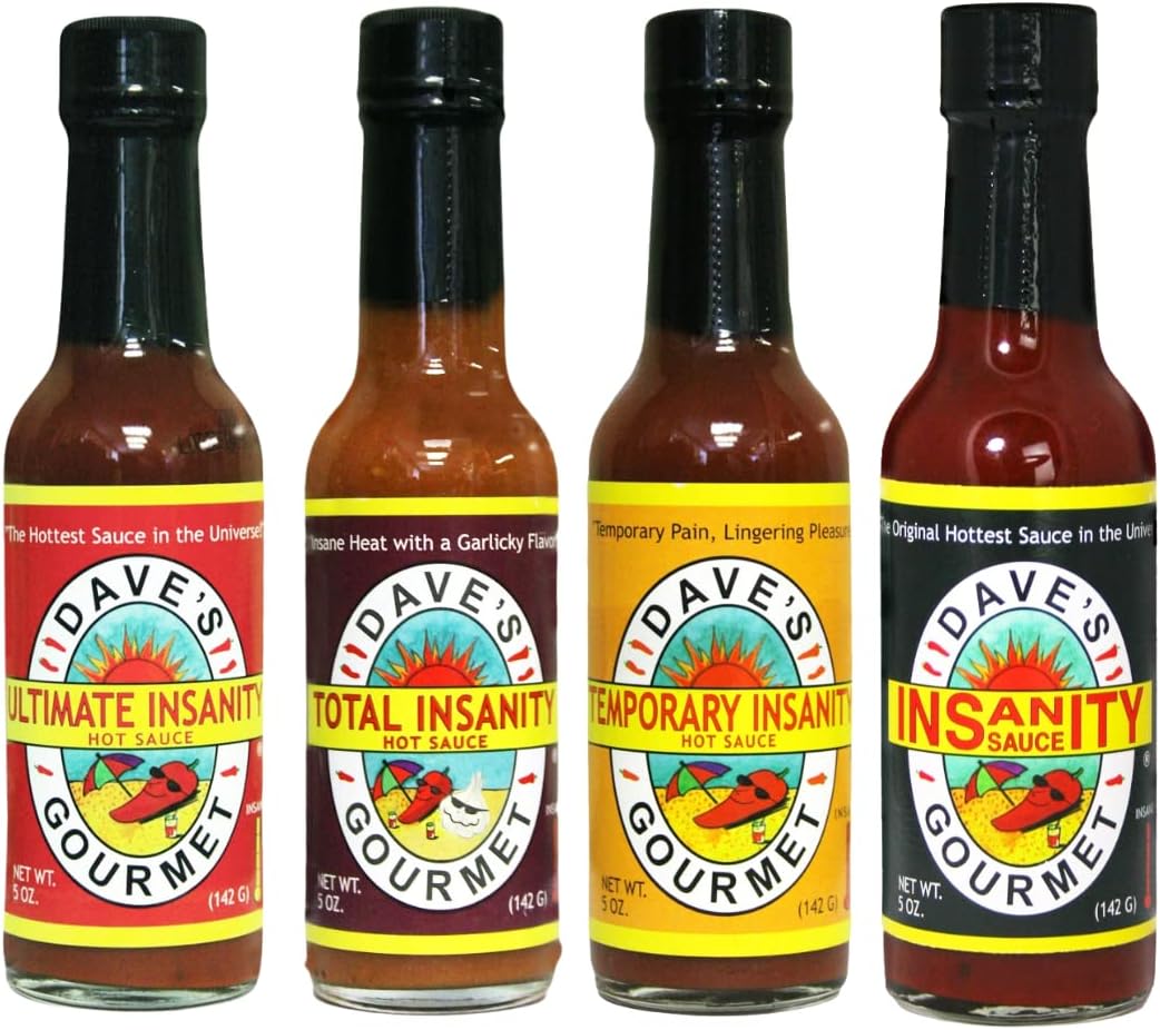 Amazon.com : Dave's Gourmet Insanity Sauce Challenge Set-Temporary, Total, Ultimate and the ...