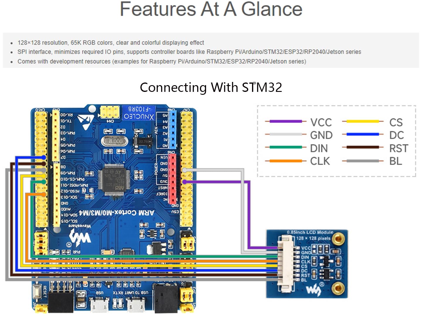 Snapklik.com : Waveshare 085inch LCD Display Module 128128 Resolution IPS Screen For Raspberry ...