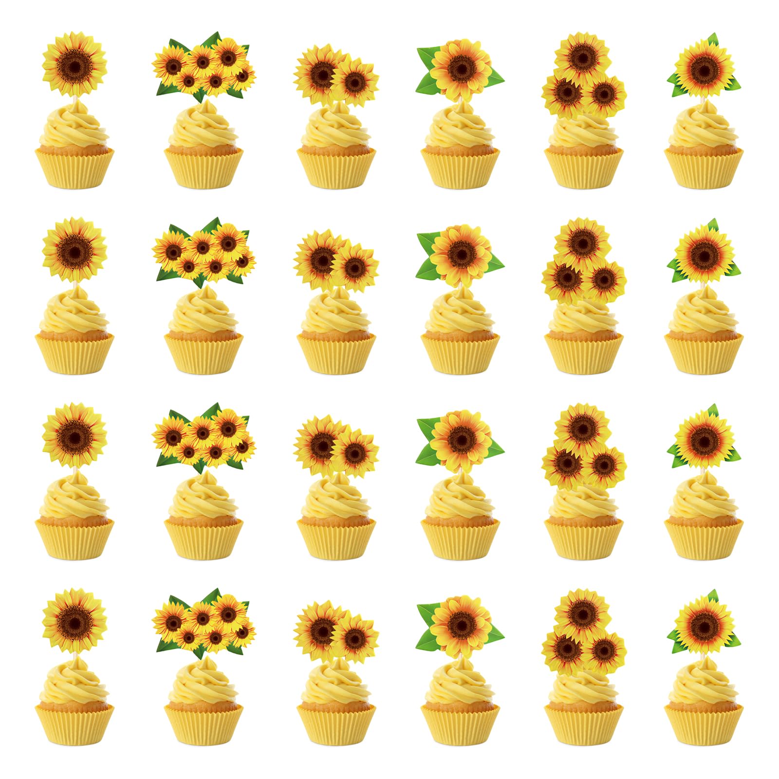 Amazon.com: Sunflower Cupcake Toppers, Sunflower Birthday Cake Topper ...