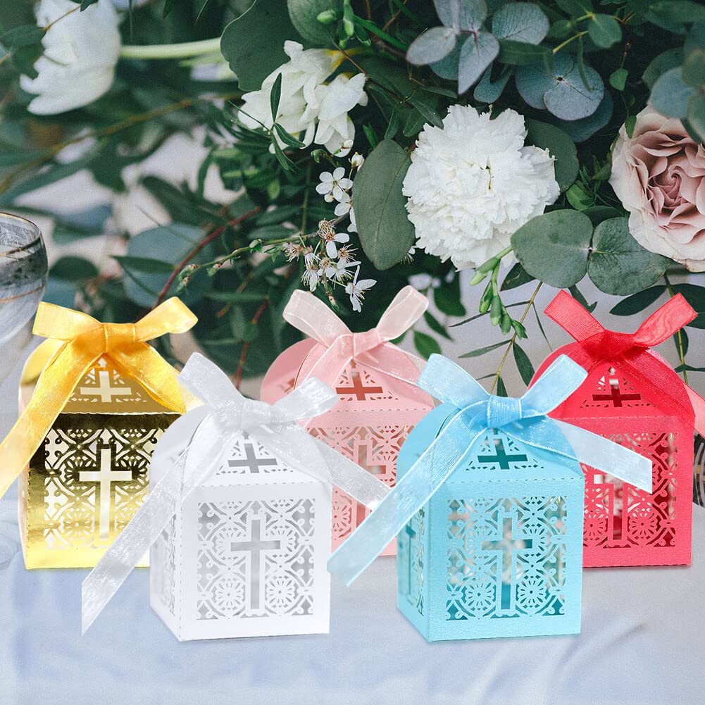 Cross Laser Cut Favor Box 50PCS Baptism Favor Boxes,
