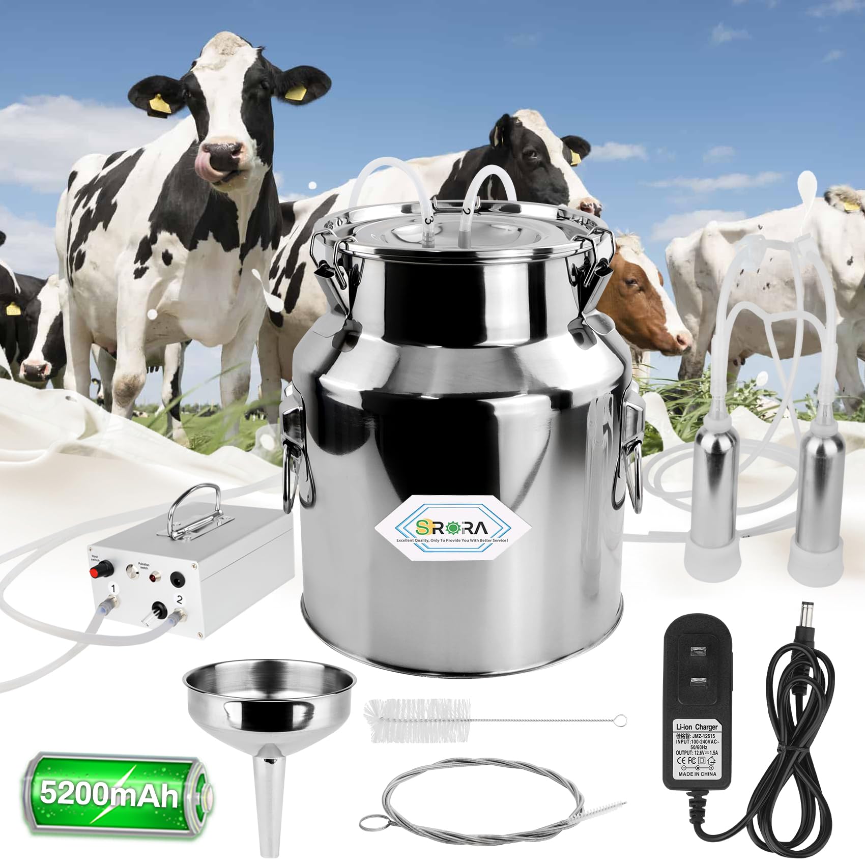 Snapklik.com : 14L Cow Milking Machine, Rechargeable Battery Adjustable ...