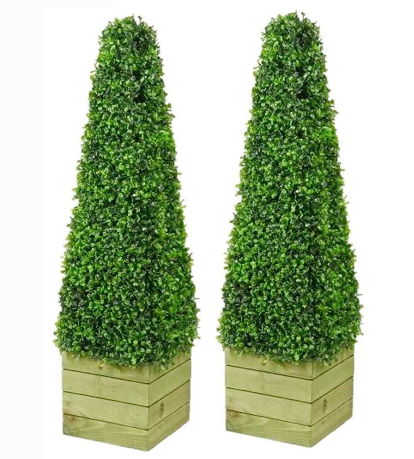 SASONS® Pair of 3Ft Pyramid Cone Tree, Quality Boxwood Planter Topiary ...
