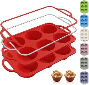 Amazon.com: 2 Packs 6 Cups Silicone Muffin Pan with Metal Reinforced ...