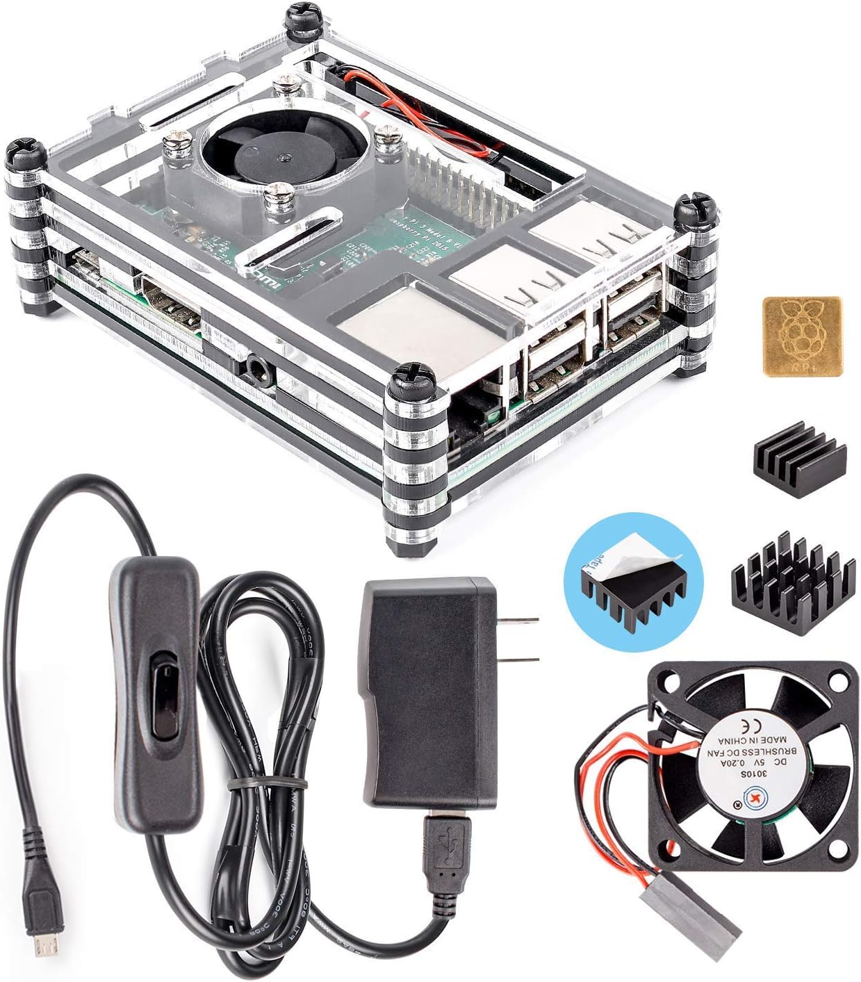 Amazon.com: Raspberry Pi 3 B+ Case with Fan, Heatsinks, 5V 2.5A Power ...