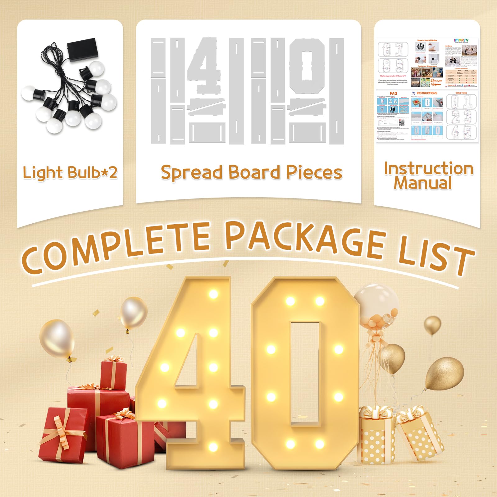 imprsv 3FT Marquee Light Up Numbers,40th Birthday Decorations, DIY ...