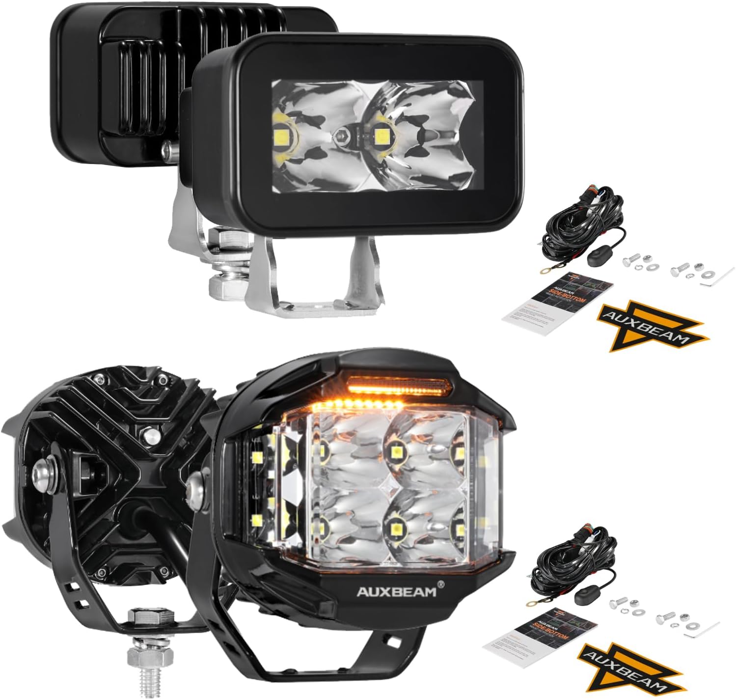 Amazon.com: Auxbeam 2.5 Inch LED Pod Light + 4 Inch LED Side Shooter ...