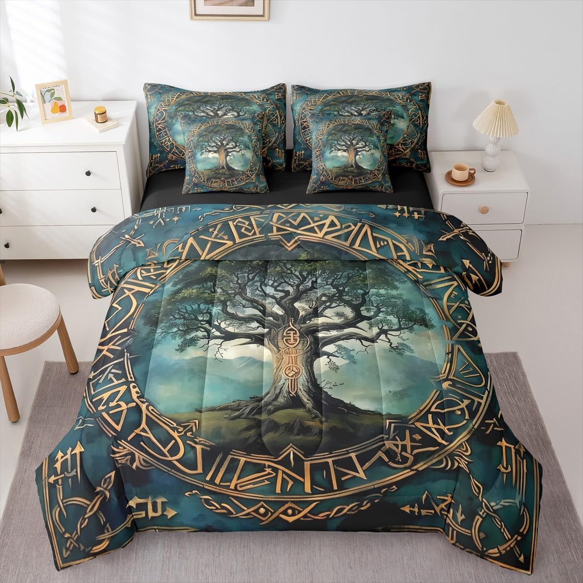 Amazon.com: Erosebridal Vintage Viking Tree 7-Piece Bedding Set Full ...