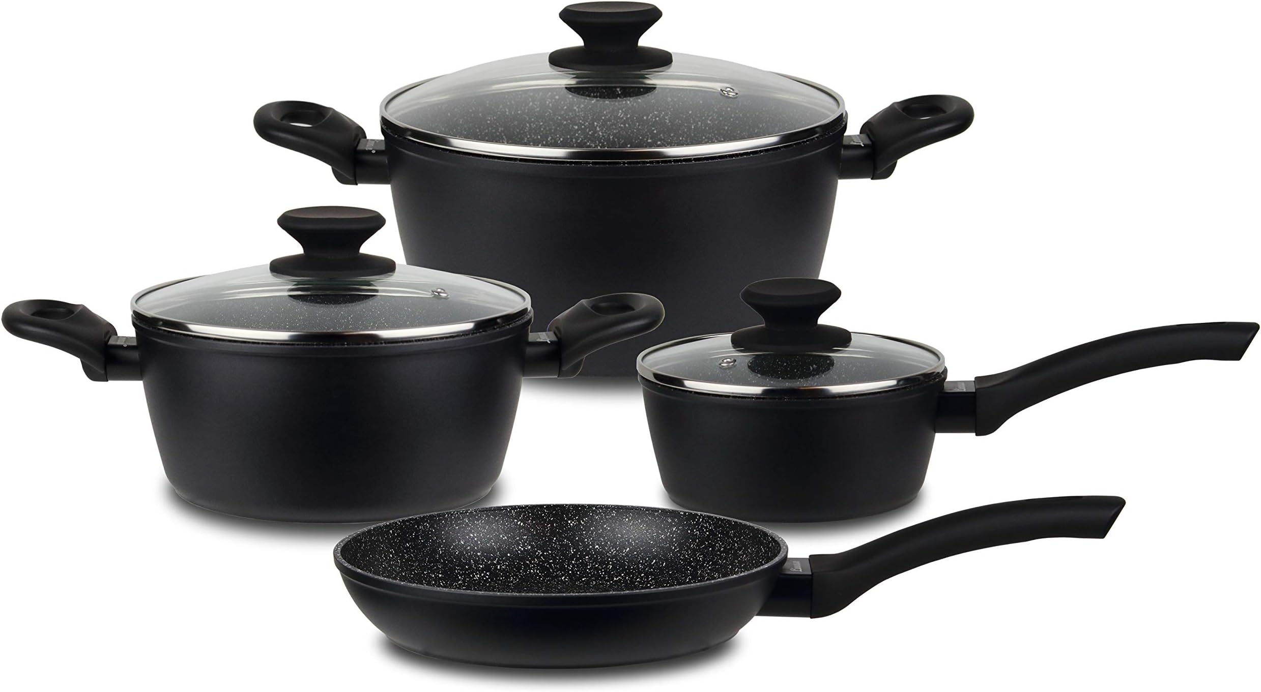 Linnuo Topfset Topf Pfannenset 7tlg - 3 Töpfe mit Glasdeckel & 1 Pfanne ...