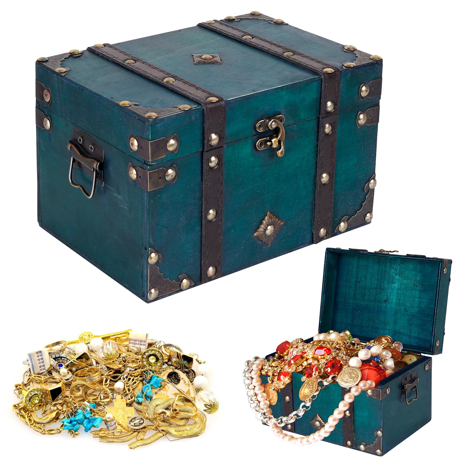 RAKUTE Wooden Pirate Treasure Chest, Large Vintage Treasure Box ...