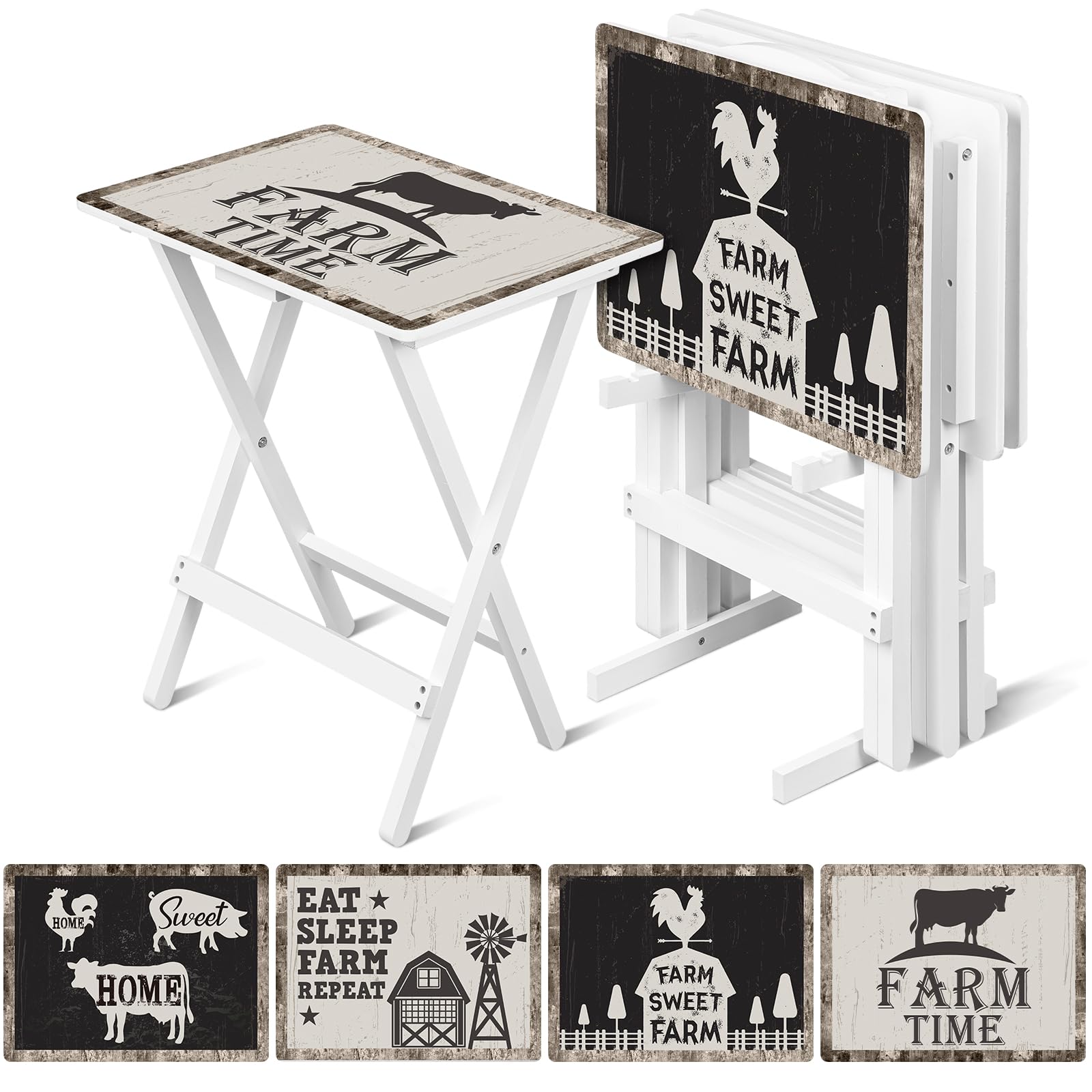 Farmhouse TV Trays Tables Set of 4 with Stand Farmhouse Snack Dinner ...
