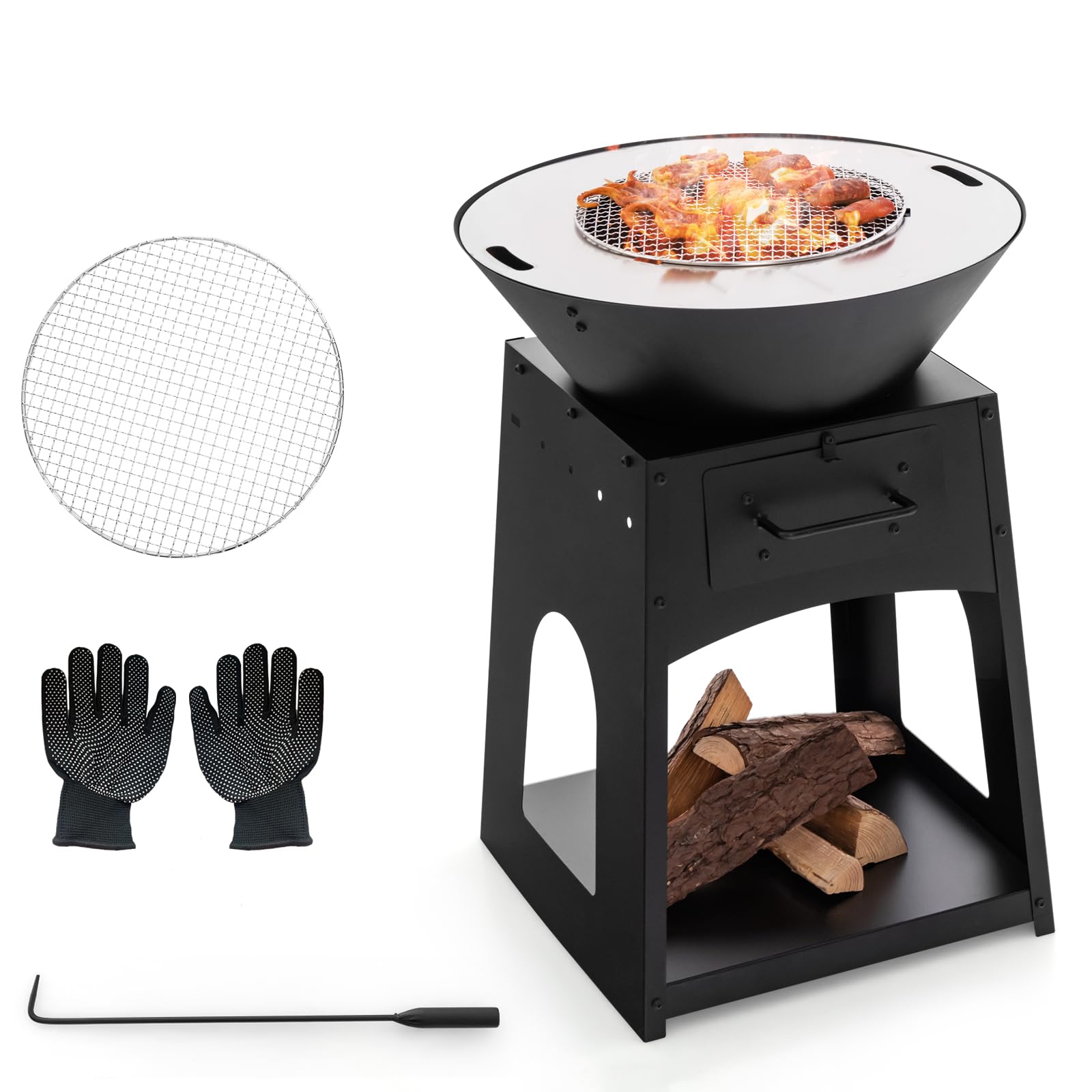 Amazon.com : Giantex Outdoor Fire Pit with Grill, Heavy Duty Wood ...