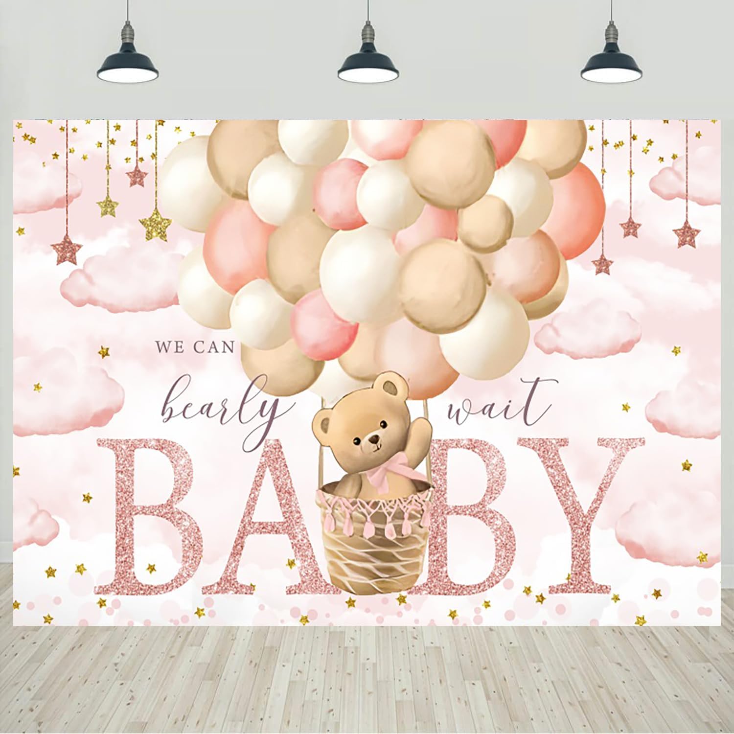 Amazon.com : 7x5ft Bear Baby Shower Backdrop Pink We Can Bearly Wait ...