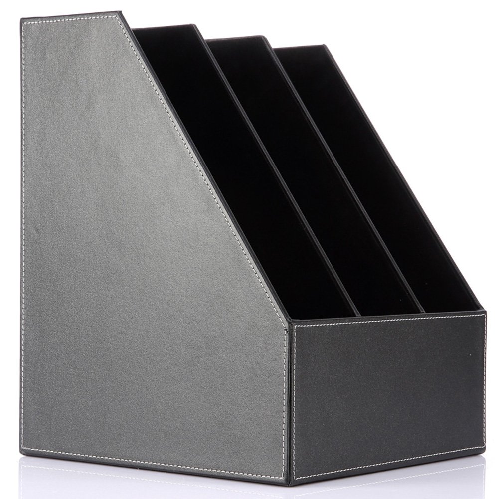 KINGFOM Desktop Wooden Leatherette Magazine File Holder-Organizer-3 ...