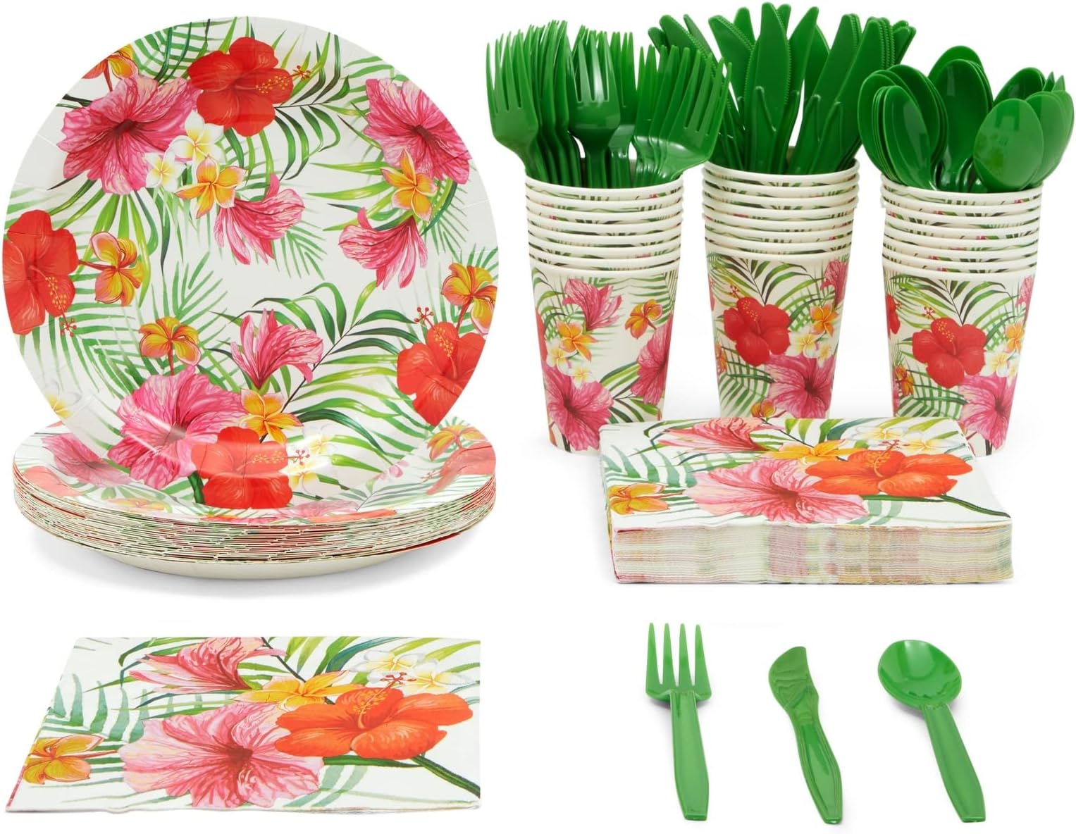 Amazon.com: BLUE PANDA 144-Piece Tropical Party Supplies - Hawaiian ...