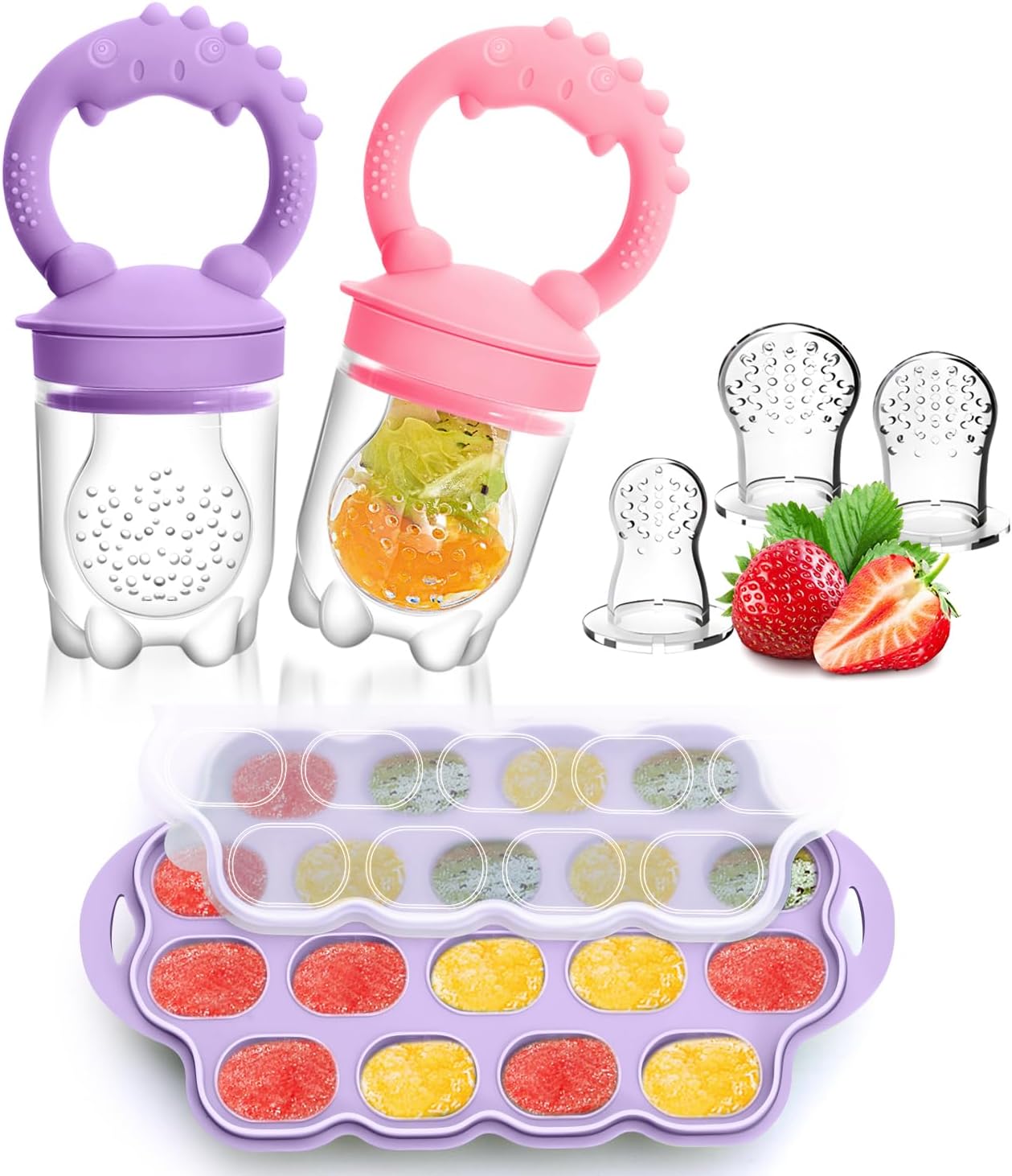 Amazon.com : Silicone Baby Fruit Food Feeder & Mini Freezer Nibble Tray ...