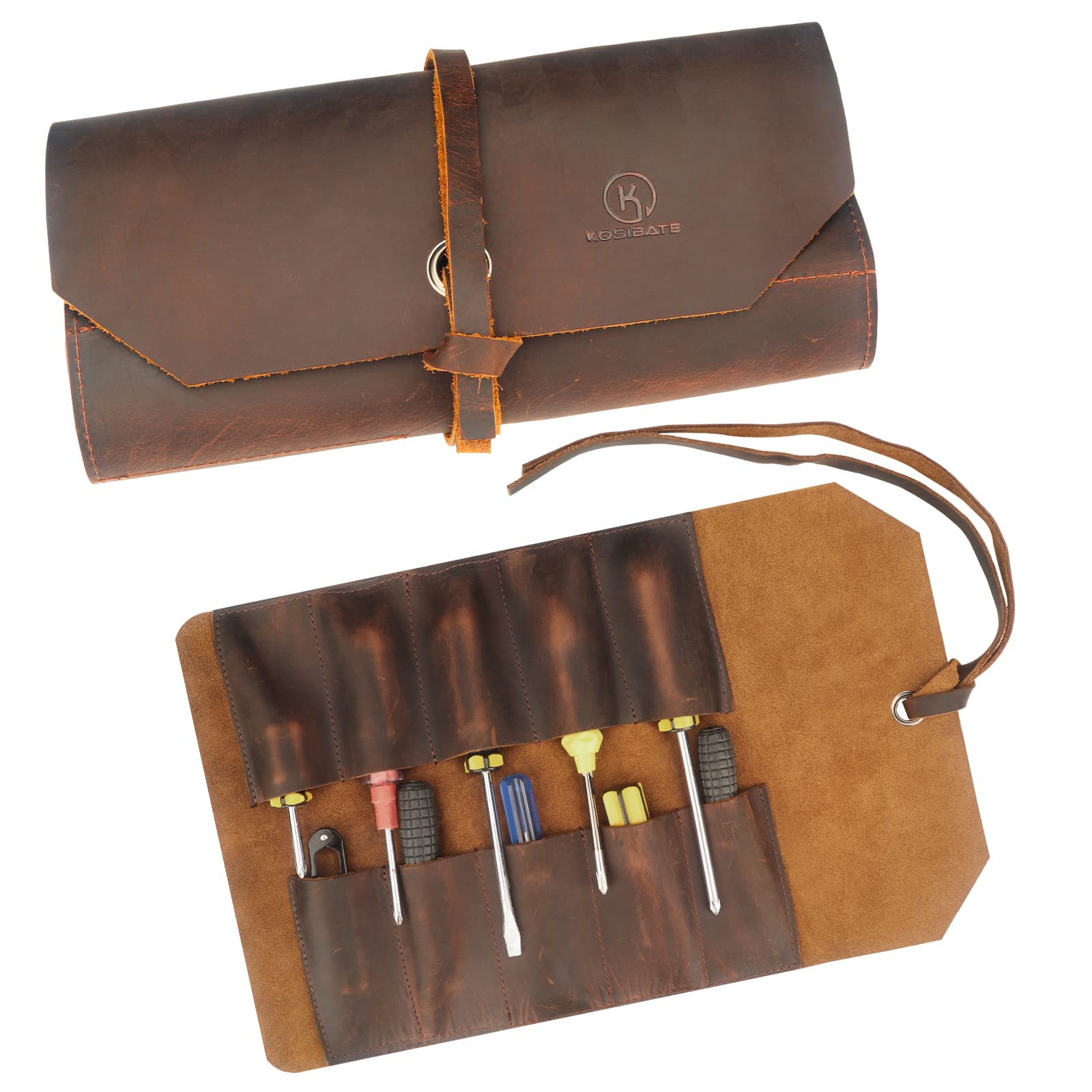 Kosibate Tool Roll Up Bag,Leather Tool Rool Up Pouch,Chisel Bag/Tool ...