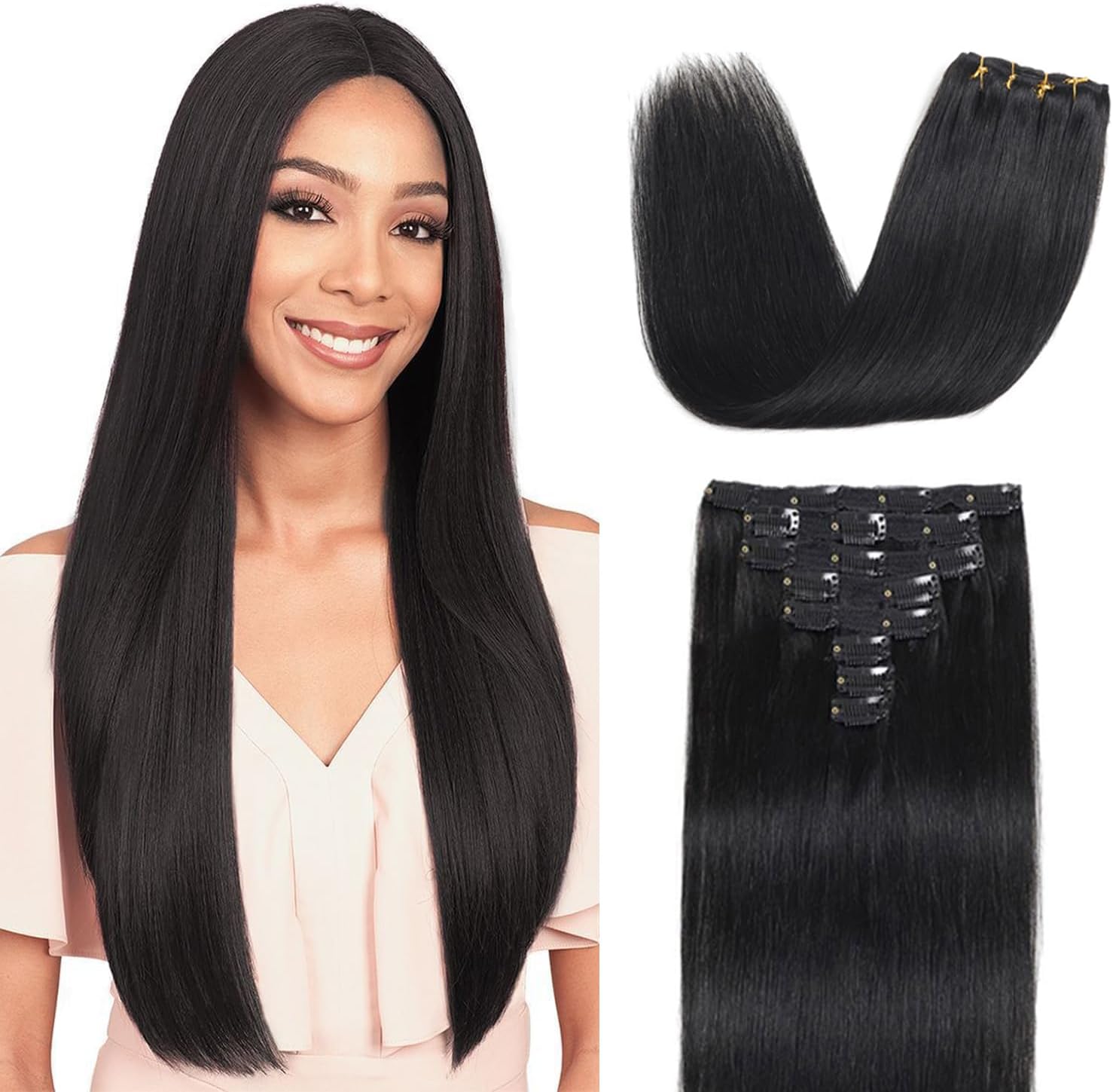 Clip in Hair Extensions Real Human Hair Straight Real Remy Human Hair ...