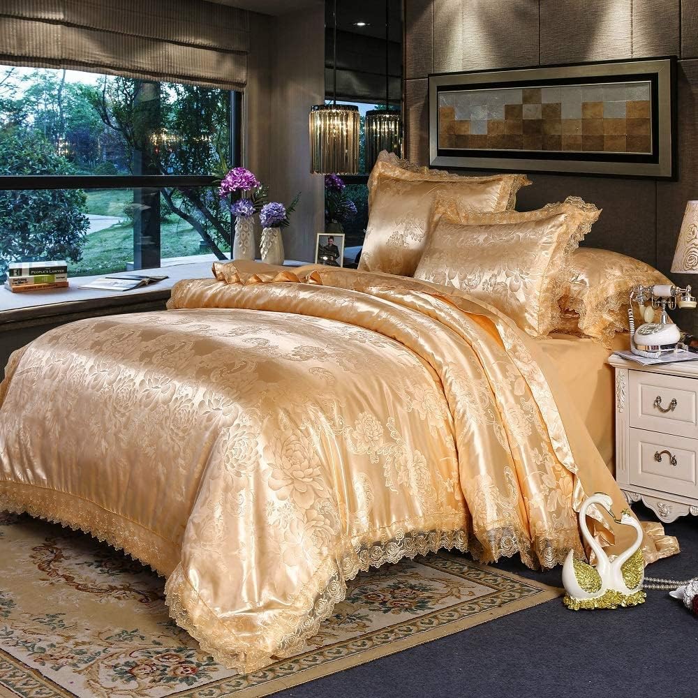Amazon.com: Duvet Cover Set Satin Embroidery Bedding Luxury European ...