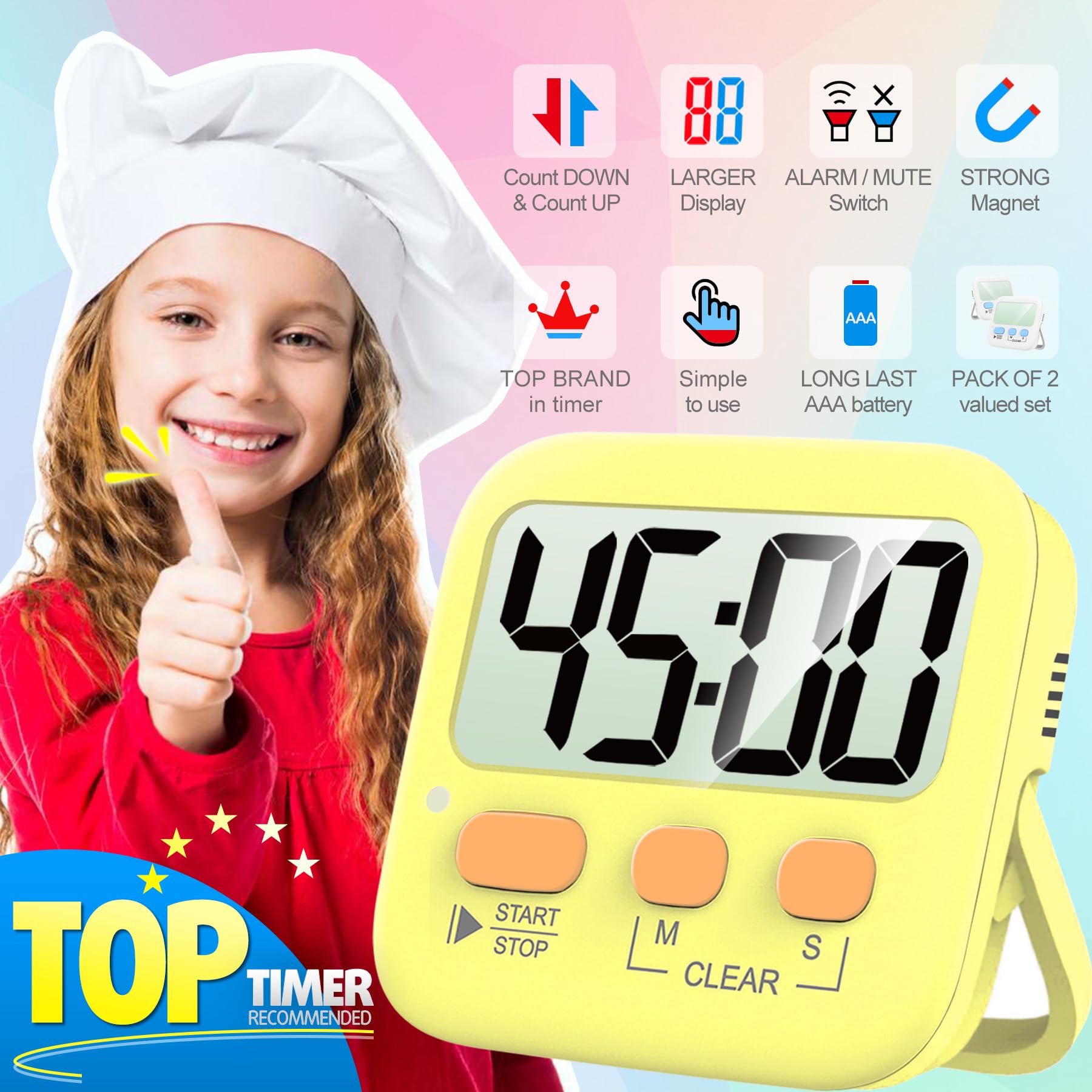 Snapklik.com : Antonki 2 Pack Digital Timer For Kids, Magnetic ...