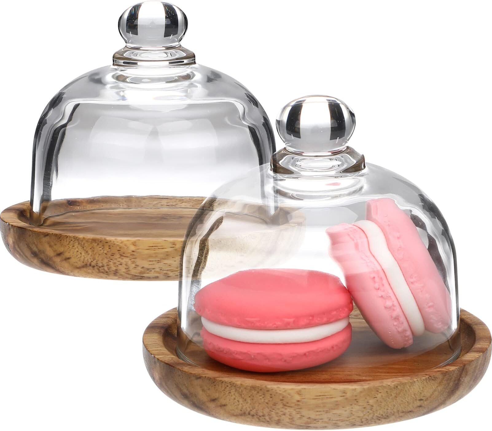 Amazon.com: 2 Pack Glass Dome with Wooden Base, 3.4 Inch Mini Cake ...