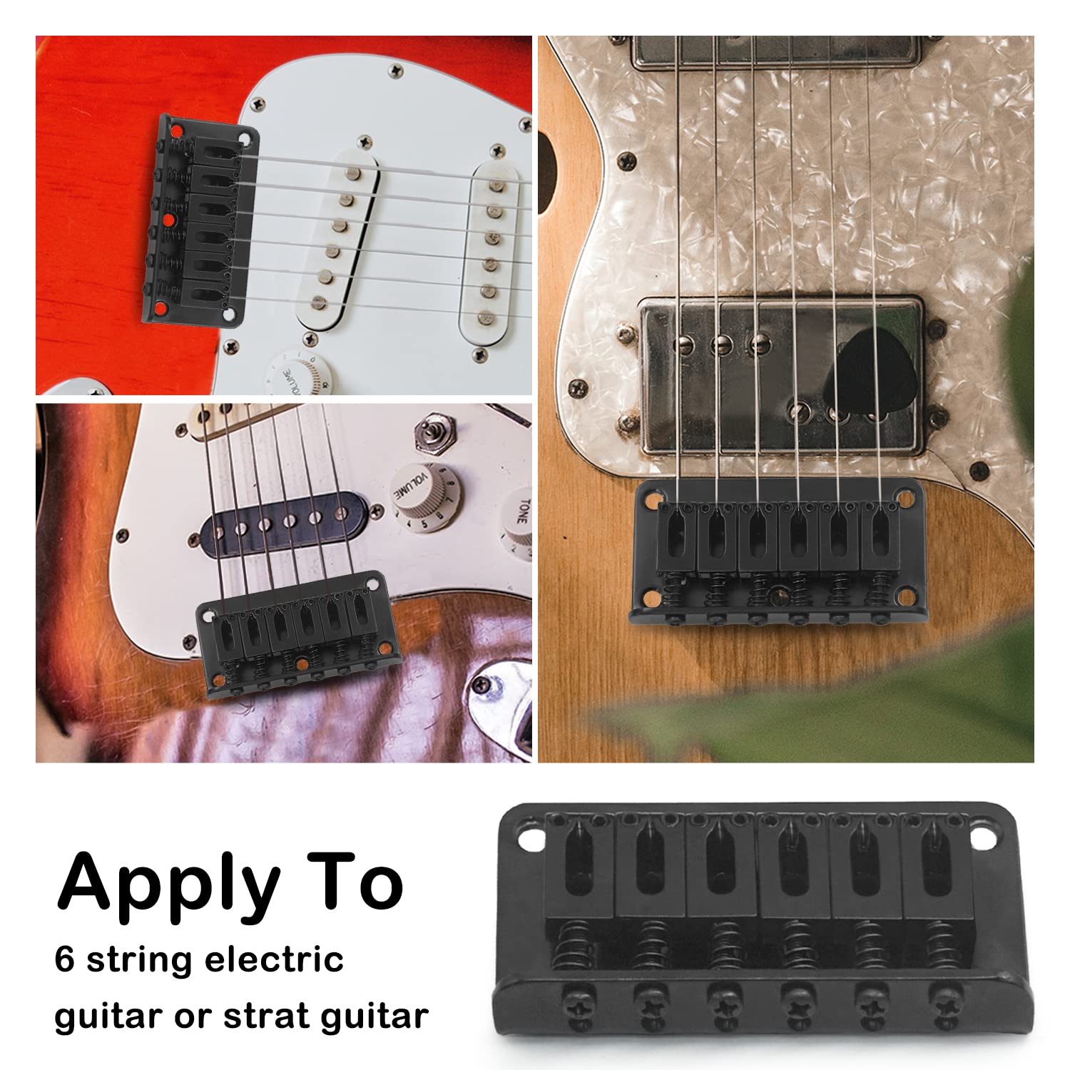 Snapklik.com : MAXCHEER 78mm Fixed Hardtail Bridge For 6 String Fender ...