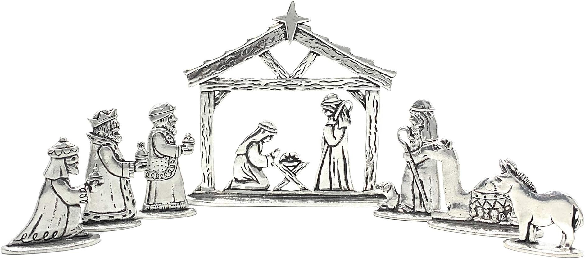 Amazon.com: Nativity Set Mini Pewter Figurine 10 pc Set w/ Velvet Pouch ...