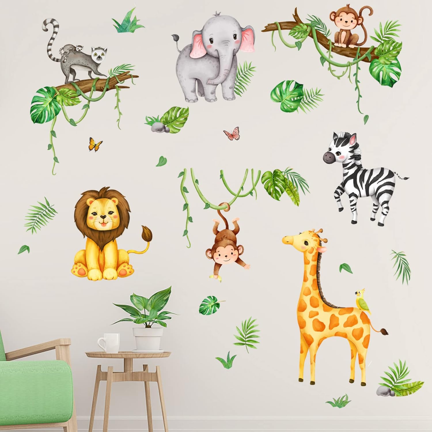 olyee Animal Wall Stickers, Safari Animal Jungle Wall Stickers Kids ...