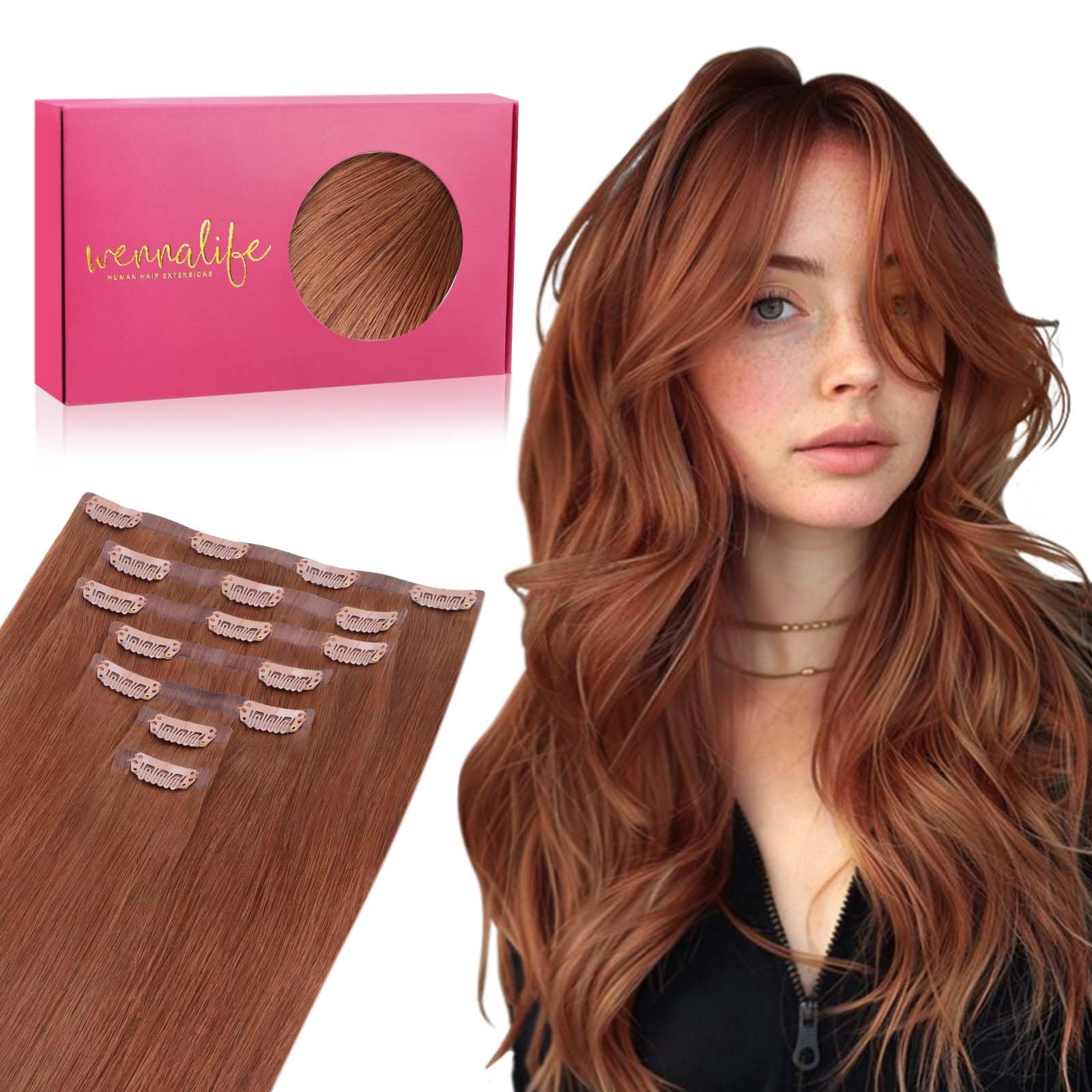 Amazon.com : WENNALIFE Seamless Clip In Hair Extensions Human Hair, 18 ...
