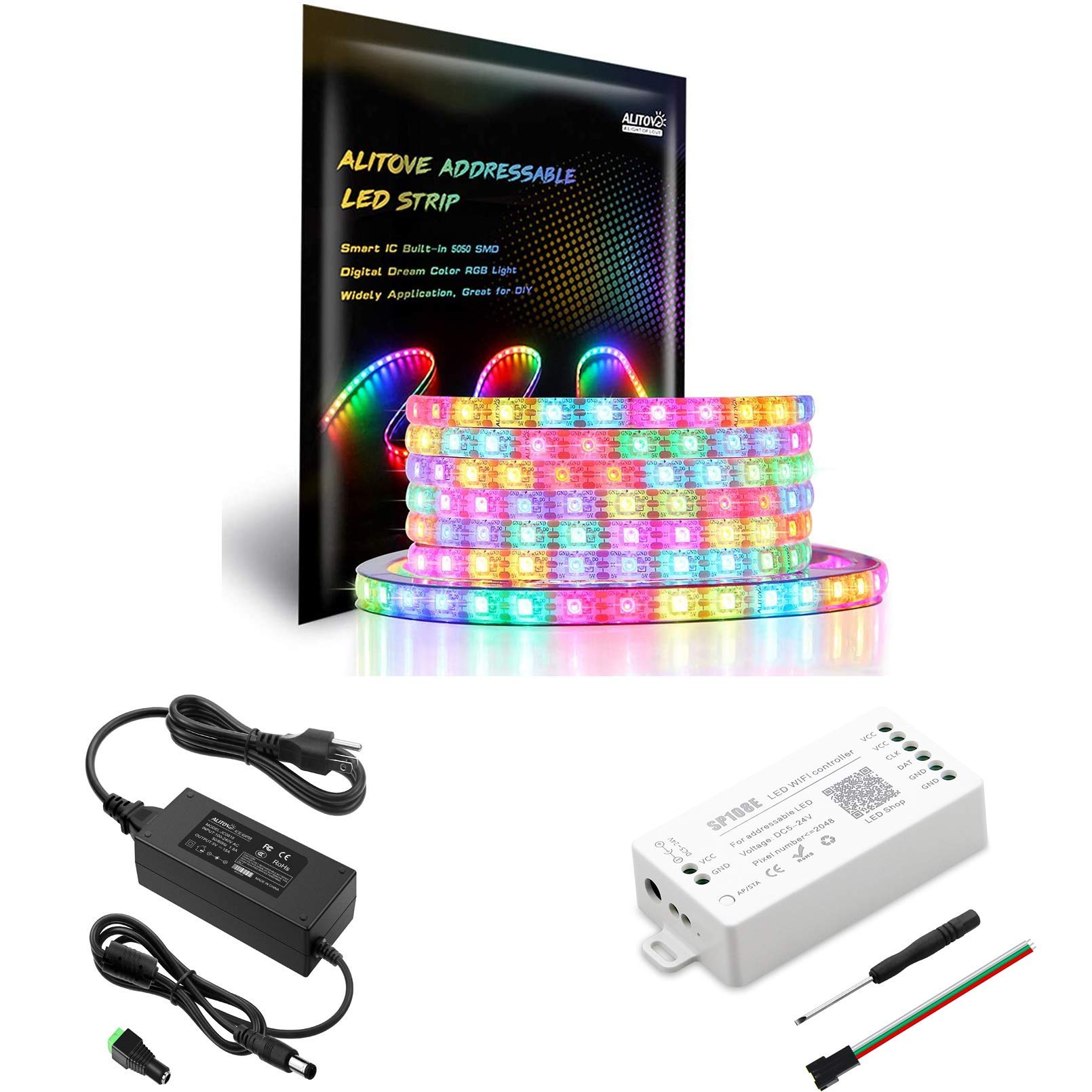 Amazon.com: ALITOVE WS2812B Addressable LED Strip Light 16.4ft 300LEDs ...