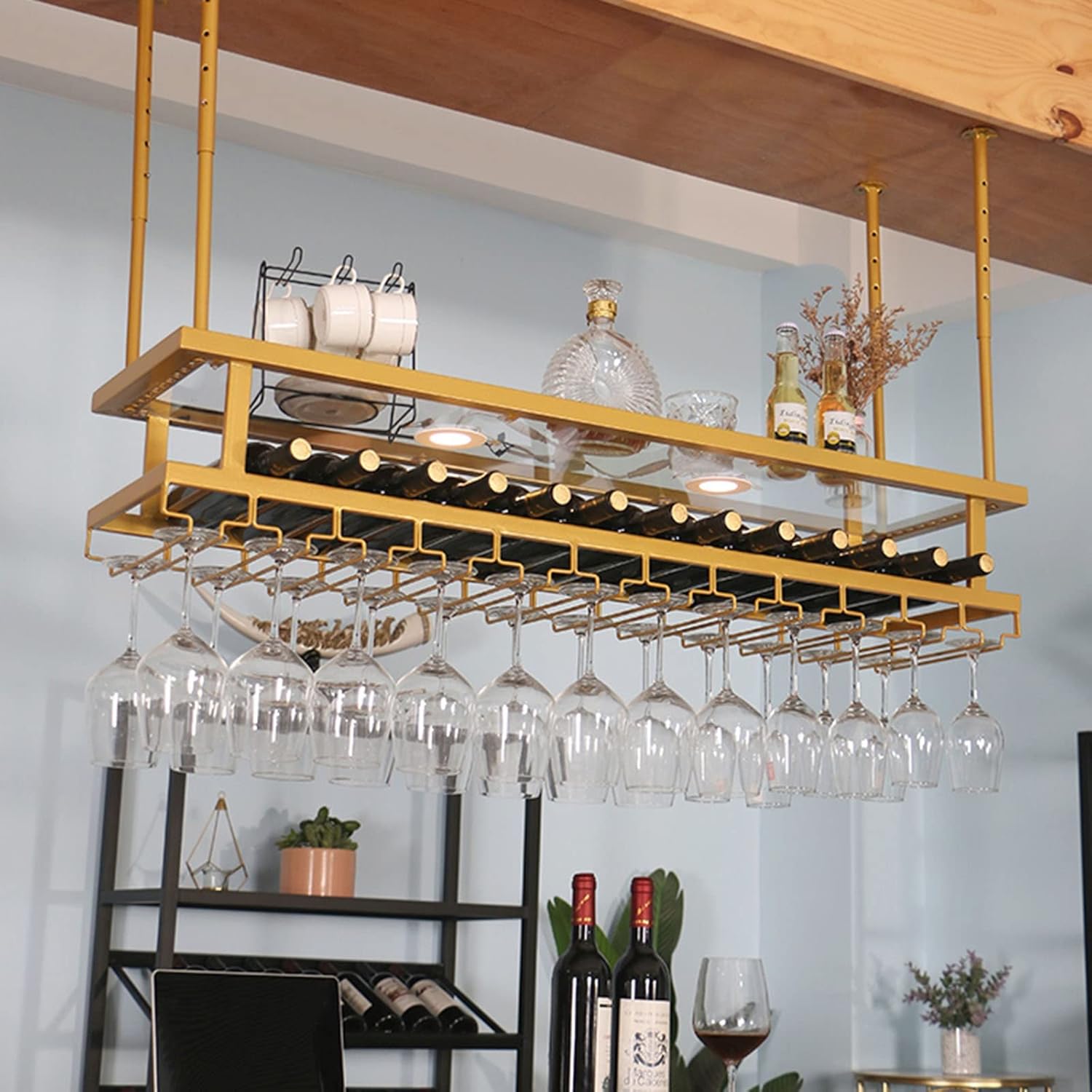 Amazon.com: Ceiling Wine Glass Rack, Stemware Storage Rack, Height ...
