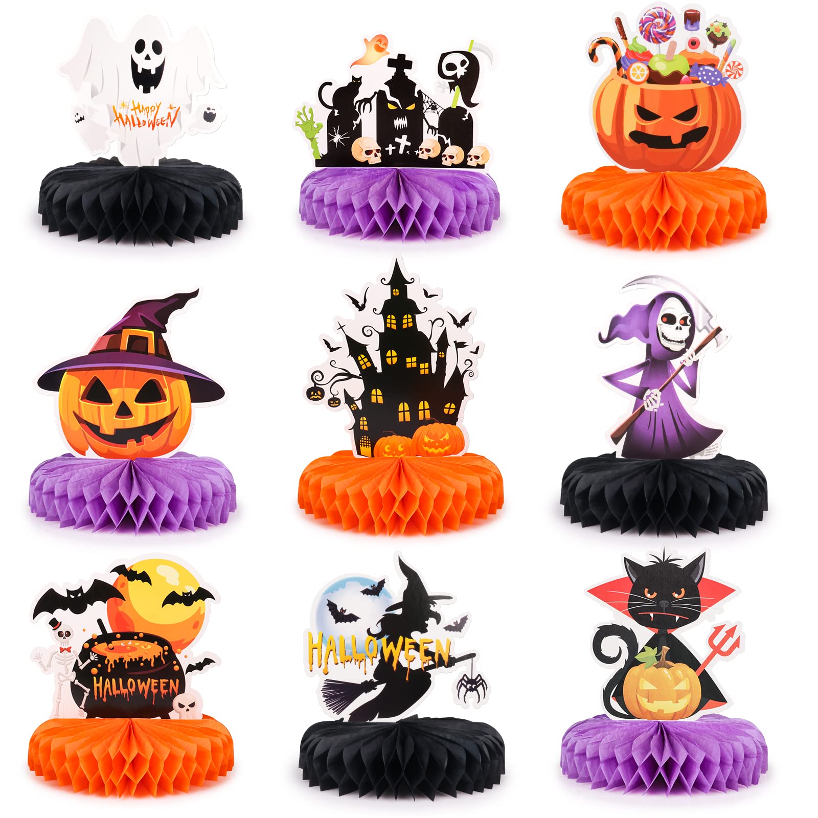 Amazon.com: 9pcs Honeycomb Halloween Table Centerpiece 3D Pumpkin Ghost ...